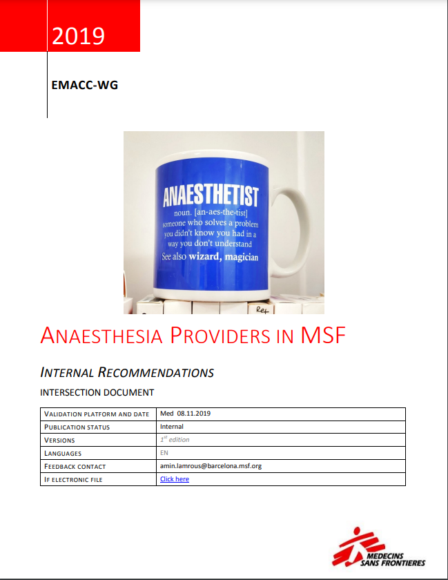 Anaesthesia providers in MSF Internal Recommendations | Unicat